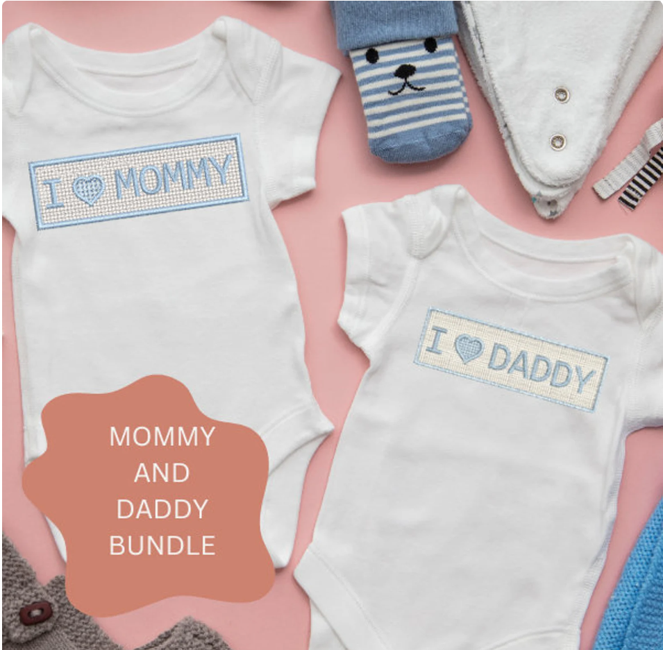I Heart Mommy, I Heart Daddy Faux Smocked Embroidery Design ...